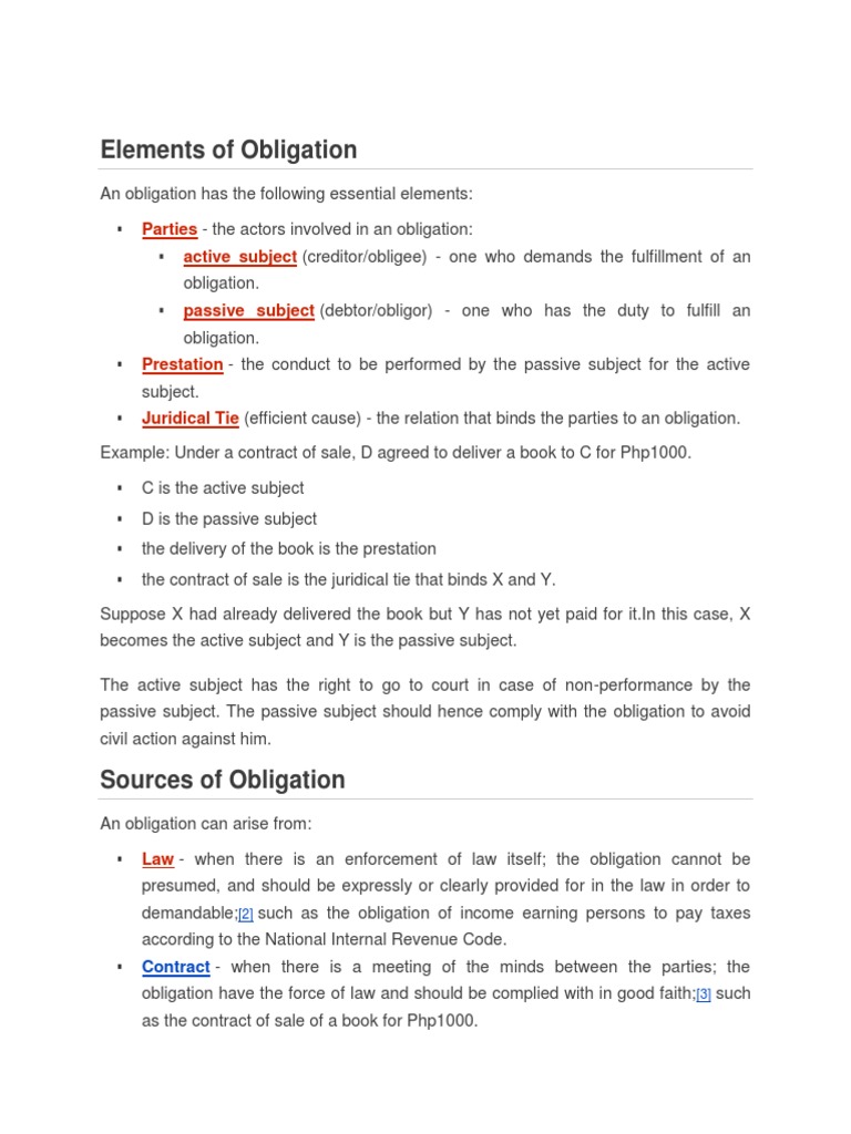 Elements of Obligation | Law Of Obligations | Legal Ethics