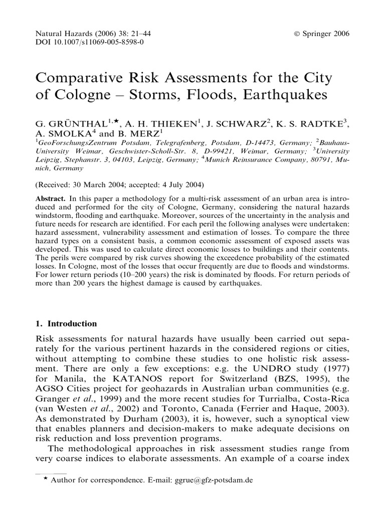 Comparative Risk Assessments For The City of Cologne - Storms, Floods ...