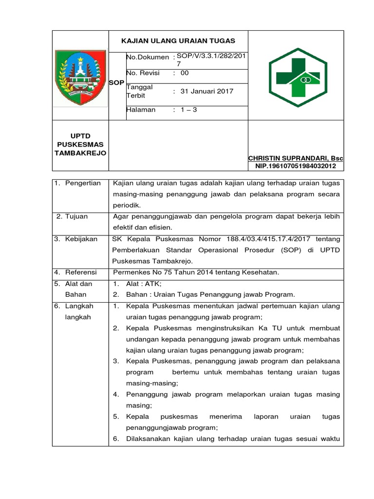 5.3.3.1 Sop Kajian Ulang Uraian Tugas | PDF