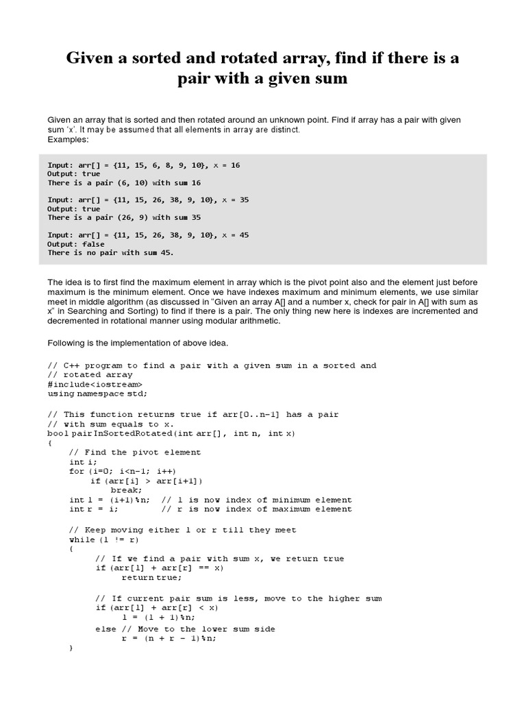 Given A Sorted and Rotated Array | PDF | Array Data Structure ...