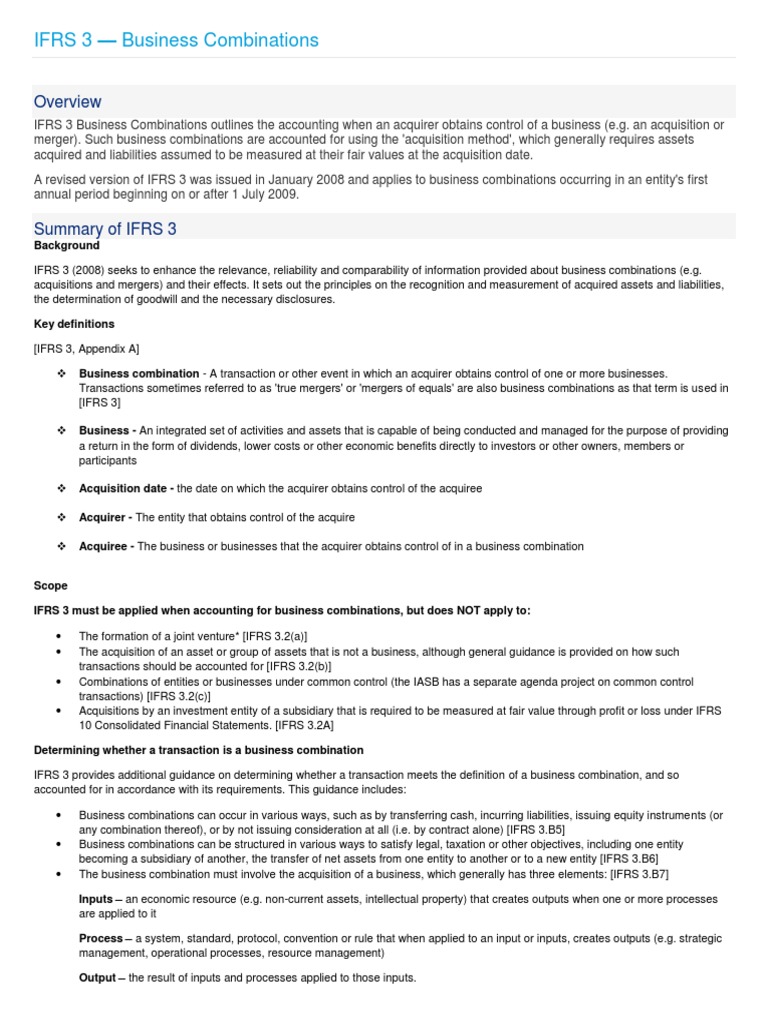 Ifrs 3 - Business Combinations: Background | PDF | Goodwill (Accounting ...