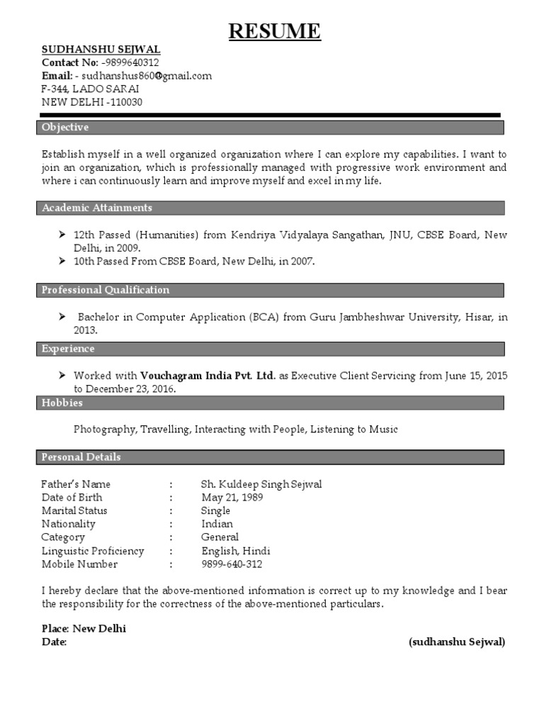 Resume (Sudhanshu) | PDF