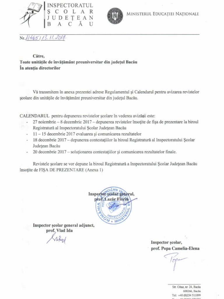 Adresa Regulament Avizare Reviste Scolare 2017 | PDF