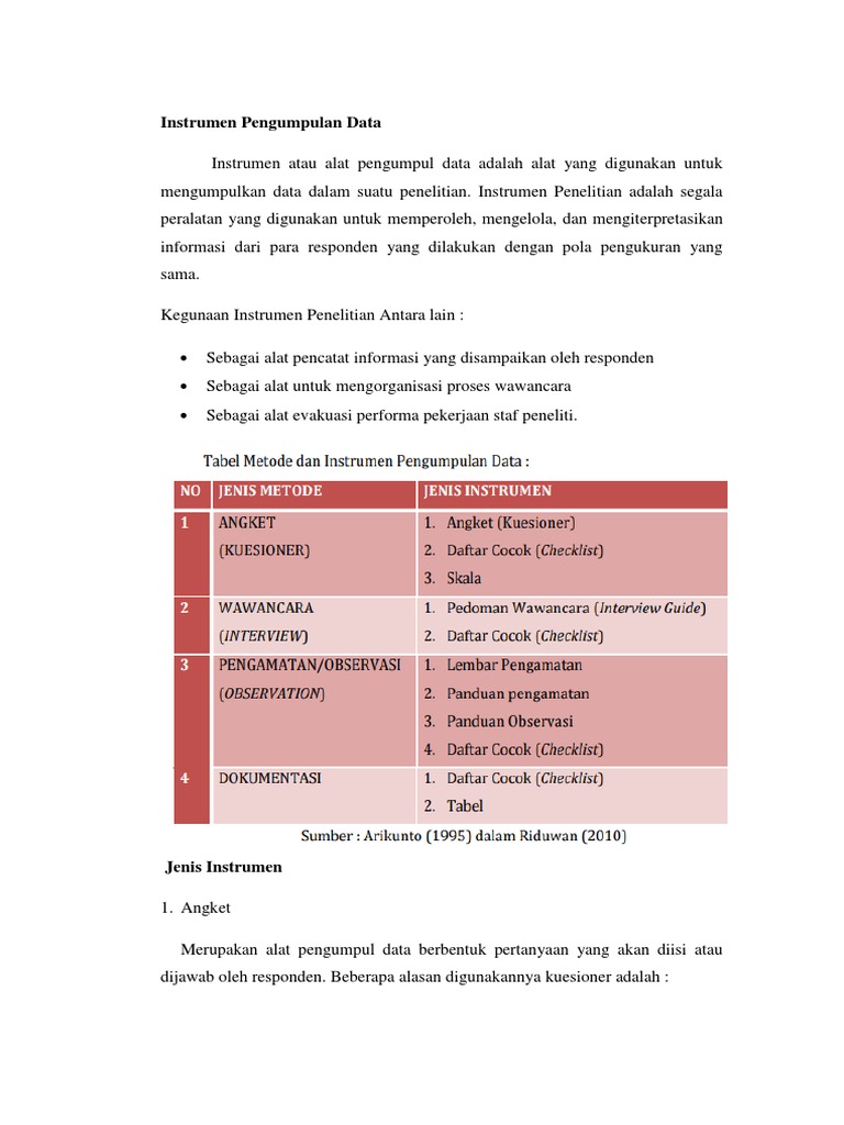 Instrumen Pengumpulan Data | PDF