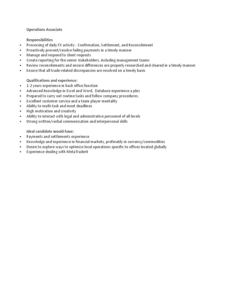 Operations Associate Responsibilities | PDF