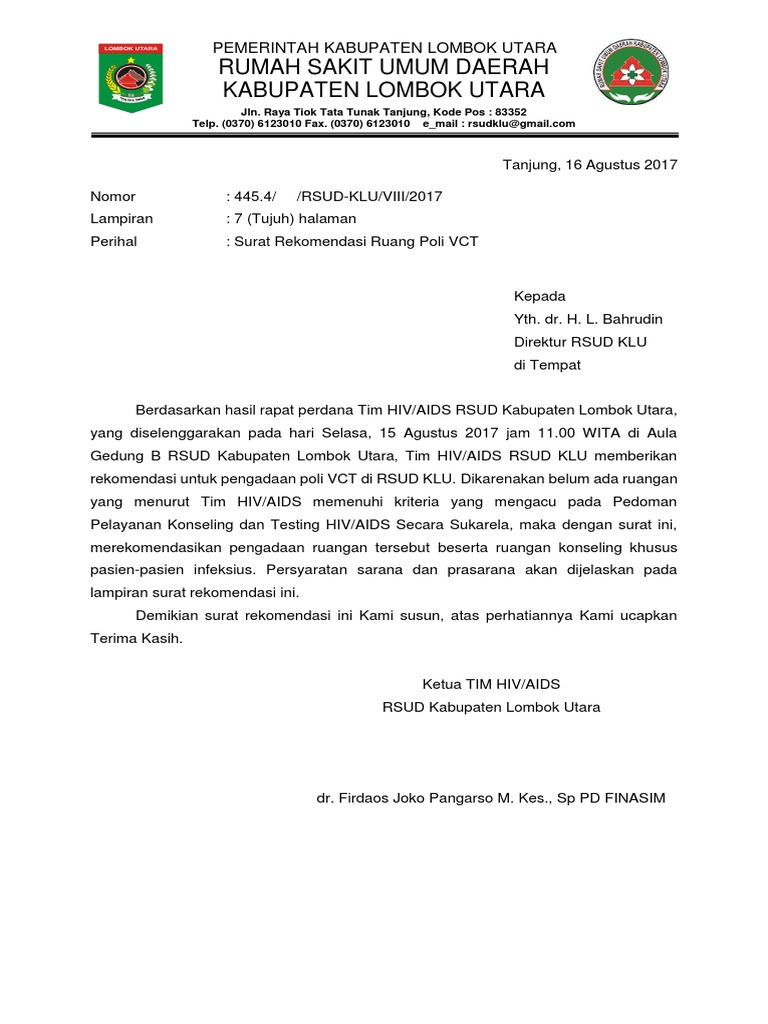 Surat Rekomendasi Ruang Poli VCT | PDF