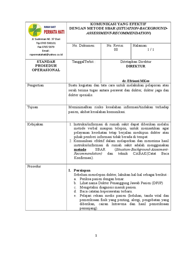 SPO Metode SBAR Revisi | PDF