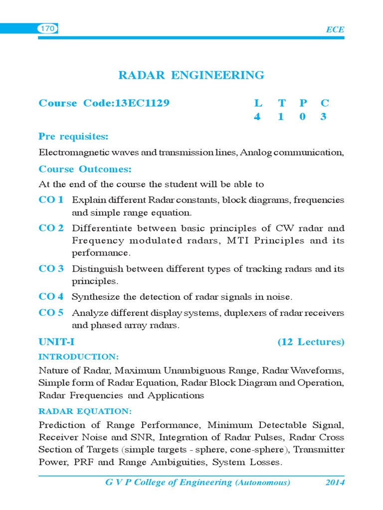 Radar Engineering PDF | PDF | Radar | Signal Processing