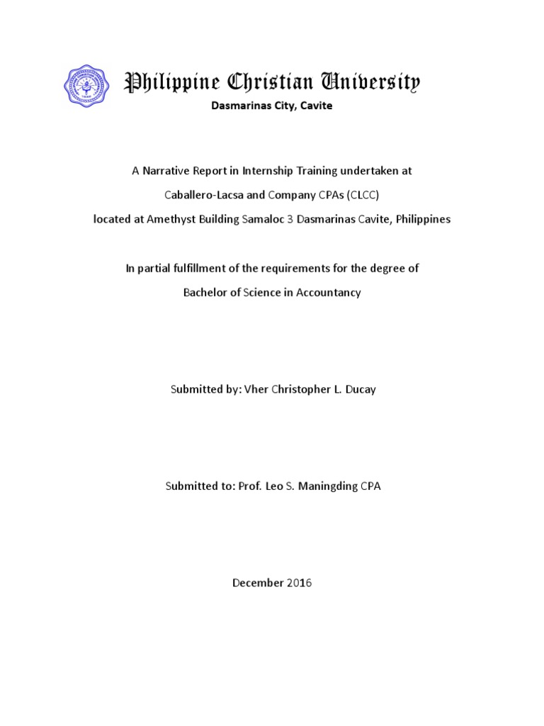 PCU Internship Report at Caballero-Lacsa | PDF | Certified Public ...