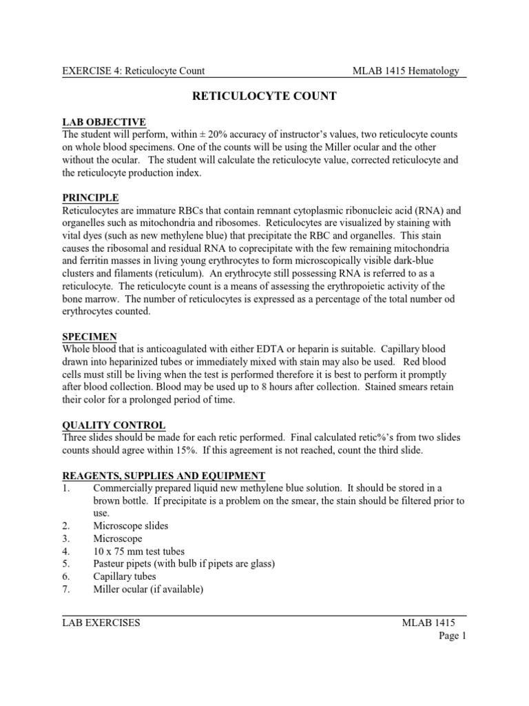 Hem - Lab 4 Retic - 09 | PDF | Anemia | Red Blood Cell