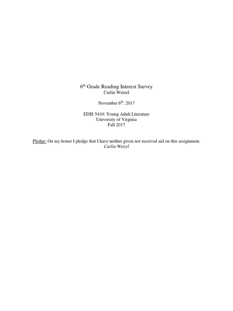 6th Grade Reading Interest Survey Insights | PDF | Reading (Process ...