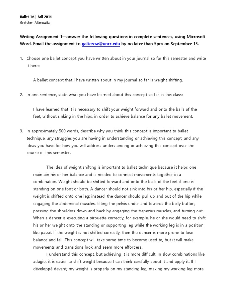 Ballet 1a Writing Assignment | PDF