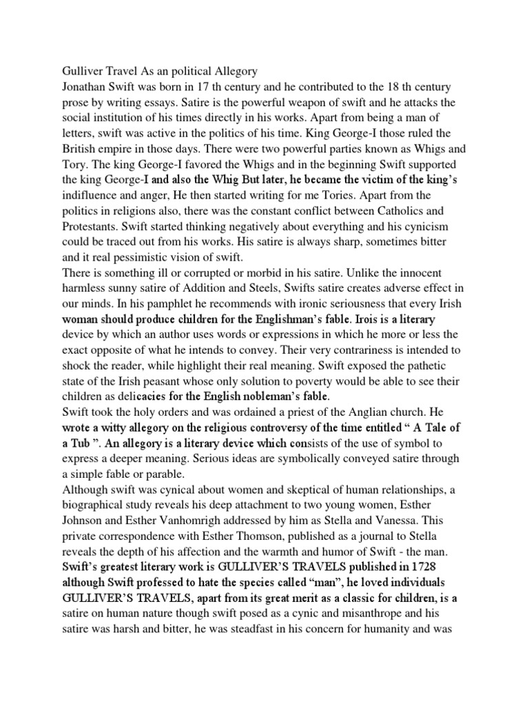Gulliver Travel As An Political Allegory | PDF | Jonathan Swift | Allegory