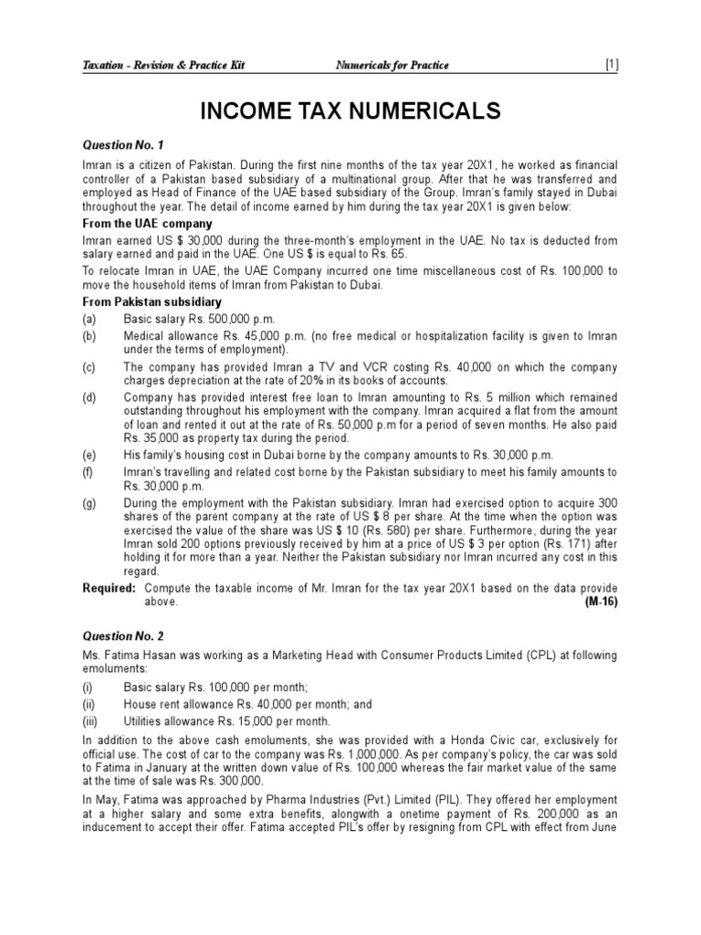 Income Tax Practice Questions | PDF | Expense | Taxes