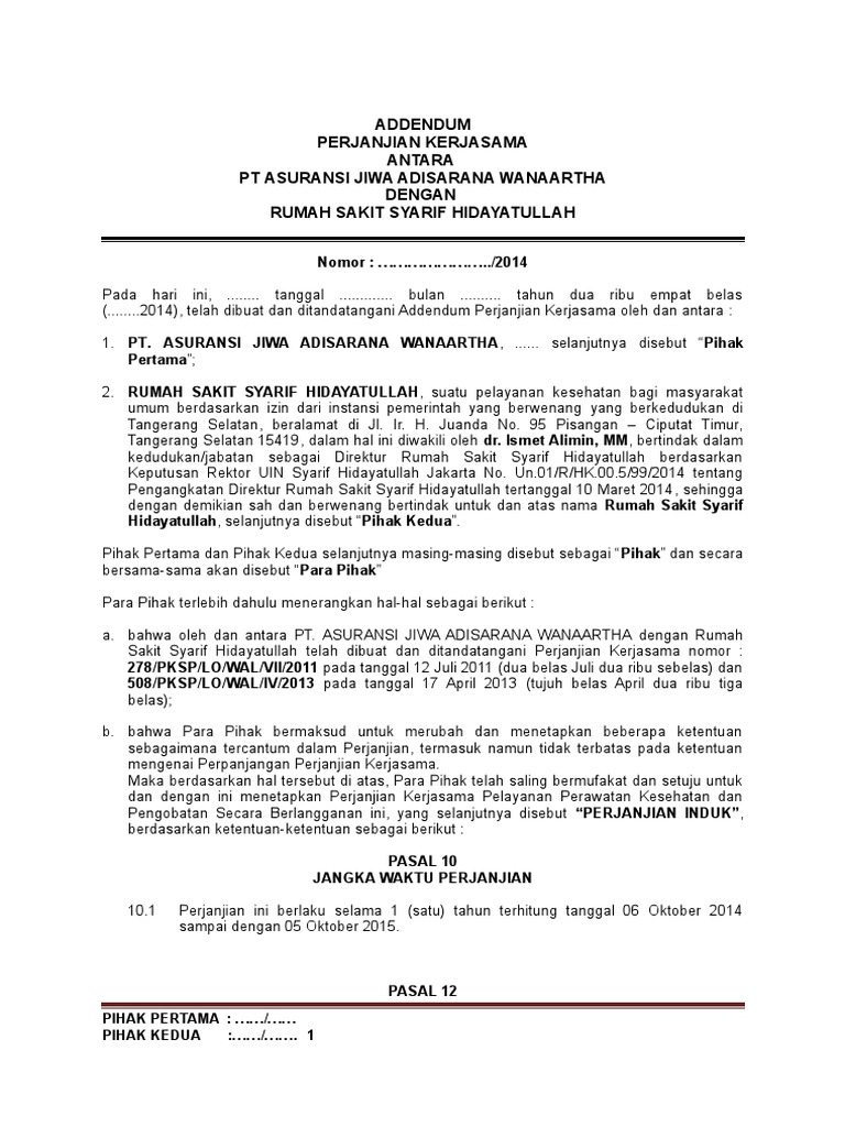 Addendum PKS RSSH-Wanaartha | PDF