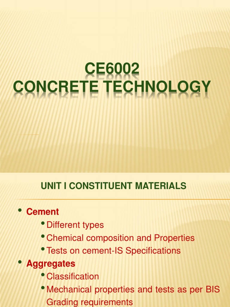 UNIT I Constituent Materials | PDF | Construction Aggregate | Concrete