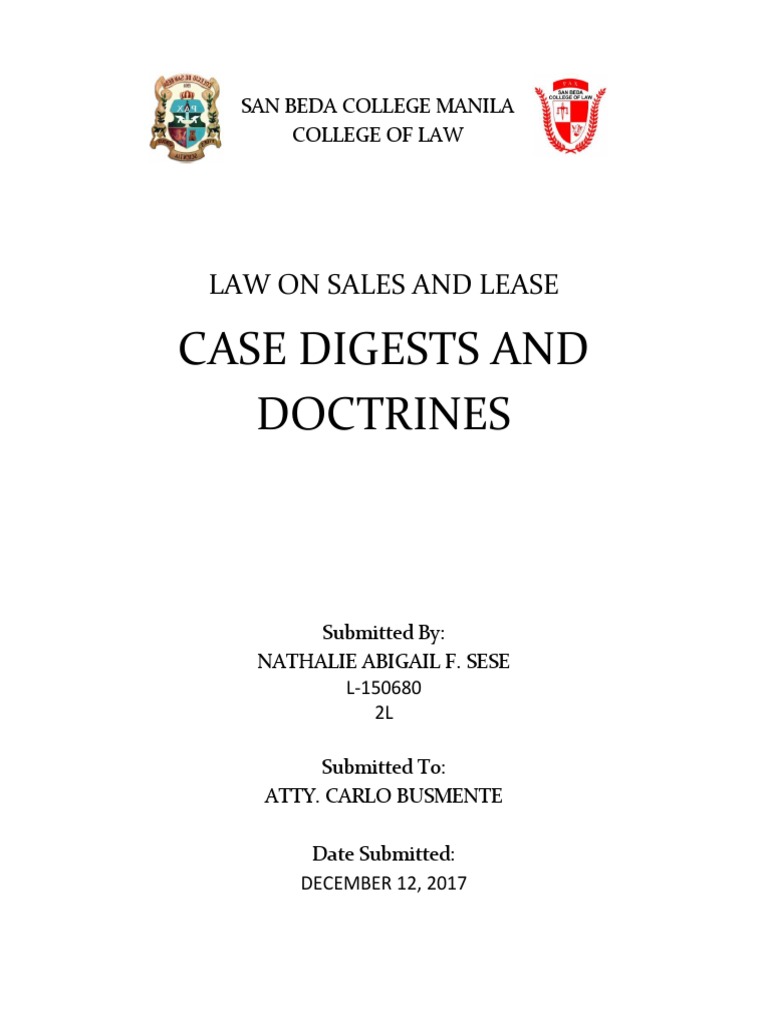 Case Digests and Doctrines: Law On Sales and Lease | PDF