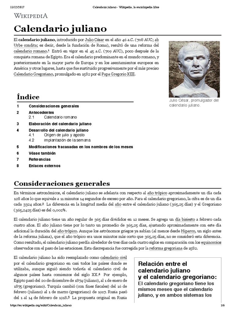 Calendario Juliano - Wikipedia, La Enciclopedia Libre PDF | PDF ...