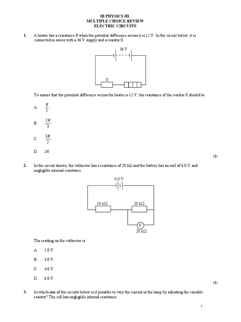 IB Physics Circuit Questions Review | PDF | Electrical Resistance And ...