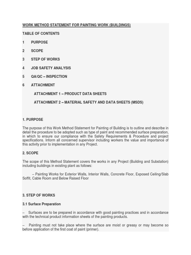 Work Method Statement for Painting Work | Paint | Building Engineering ...