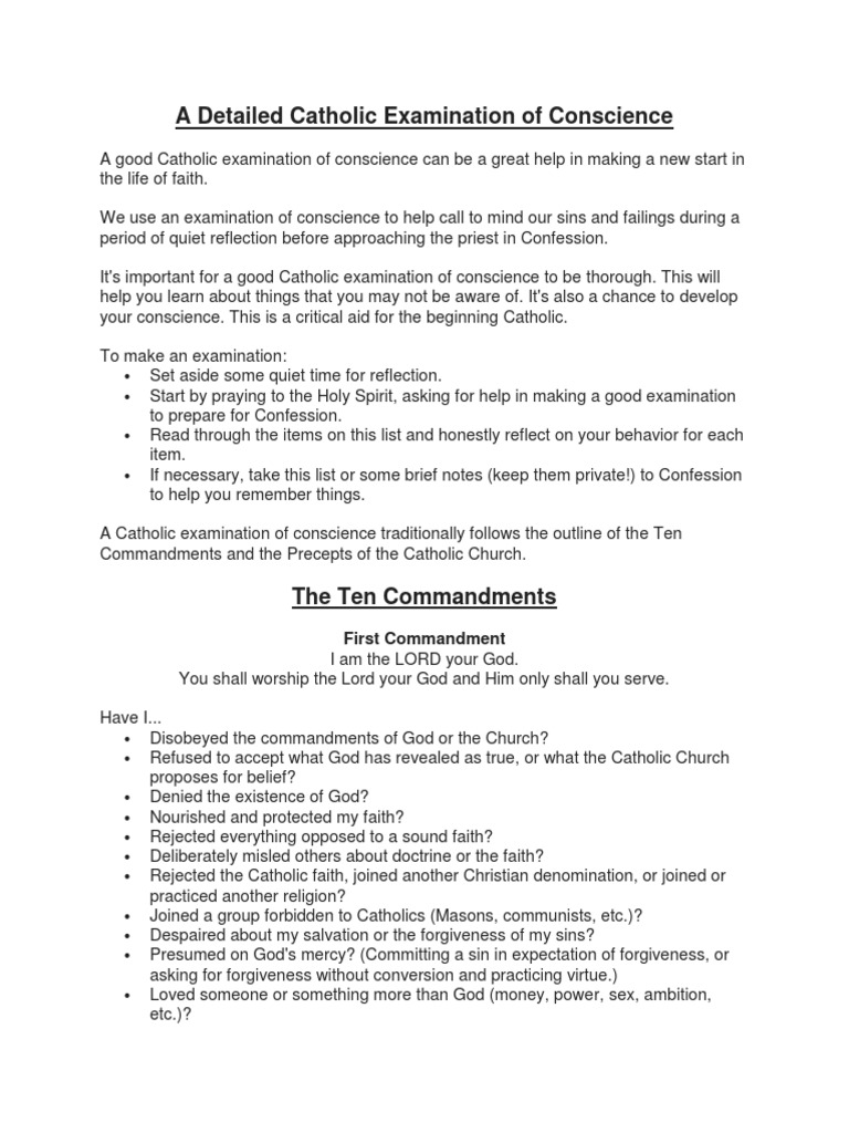 A Detailed Catholic Examination of Conscience | Fasting | Catholic Church