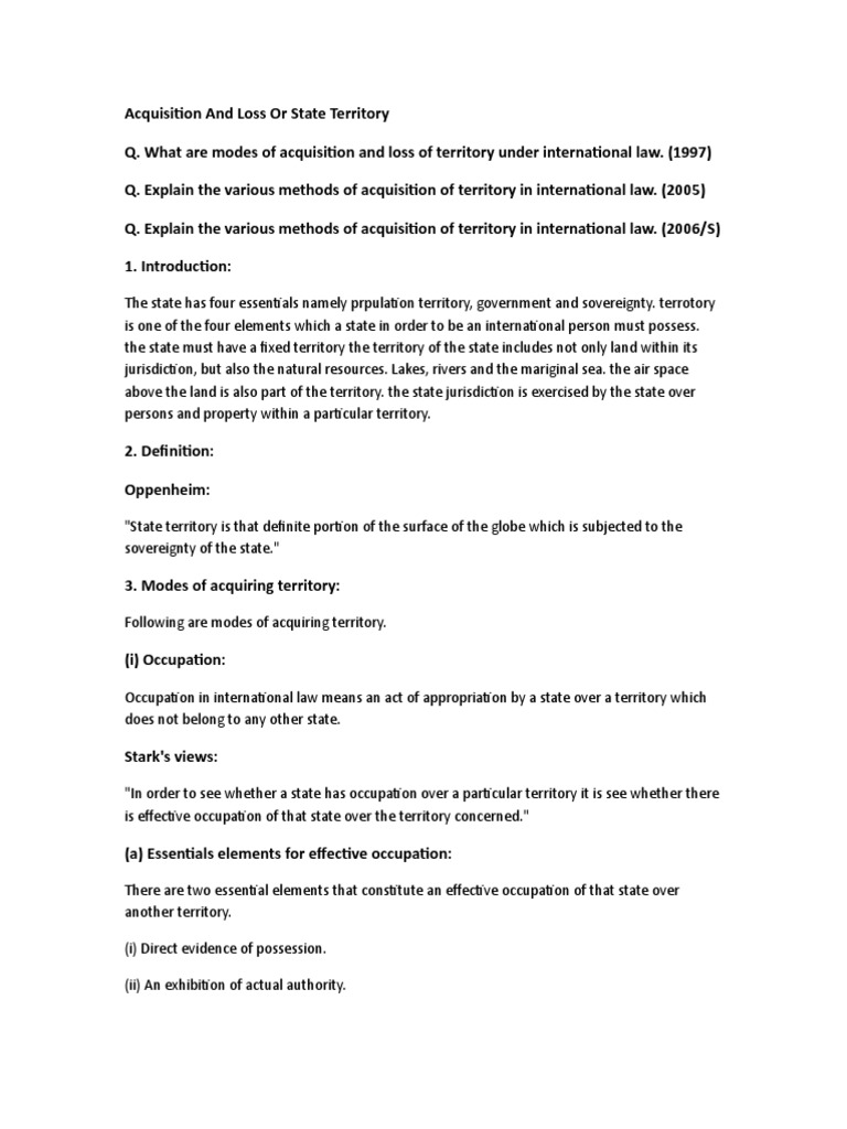 Modes of Territorial Acquisition and Loss | PDF | Military Occupation ...
