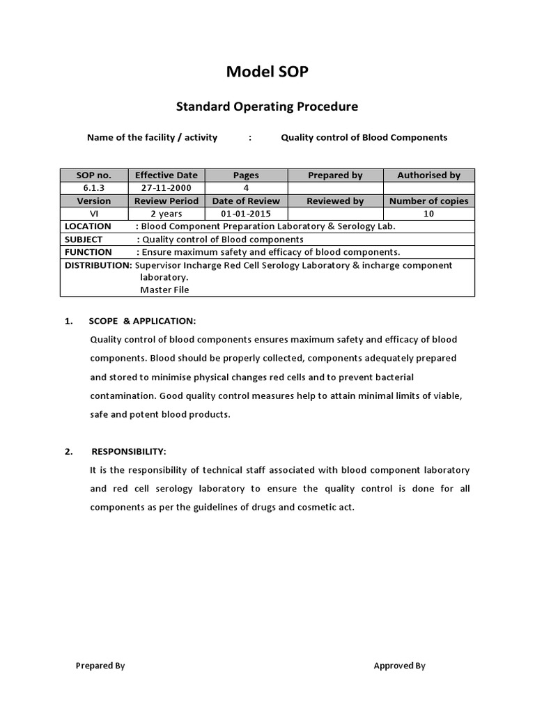 Quality Control of Blood Components SOP | PDF | Blood Plasma | Platelet