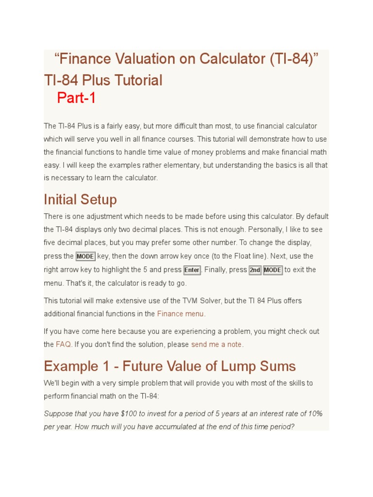 TI-84 Finance Guide for Students | PDF | Internal Rate Of Return | Net ...
