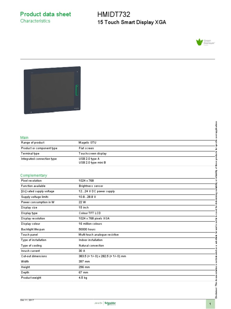 HMIDT732 15" Touch Display Specs | PDF | Touchscreen | Electromagnetism