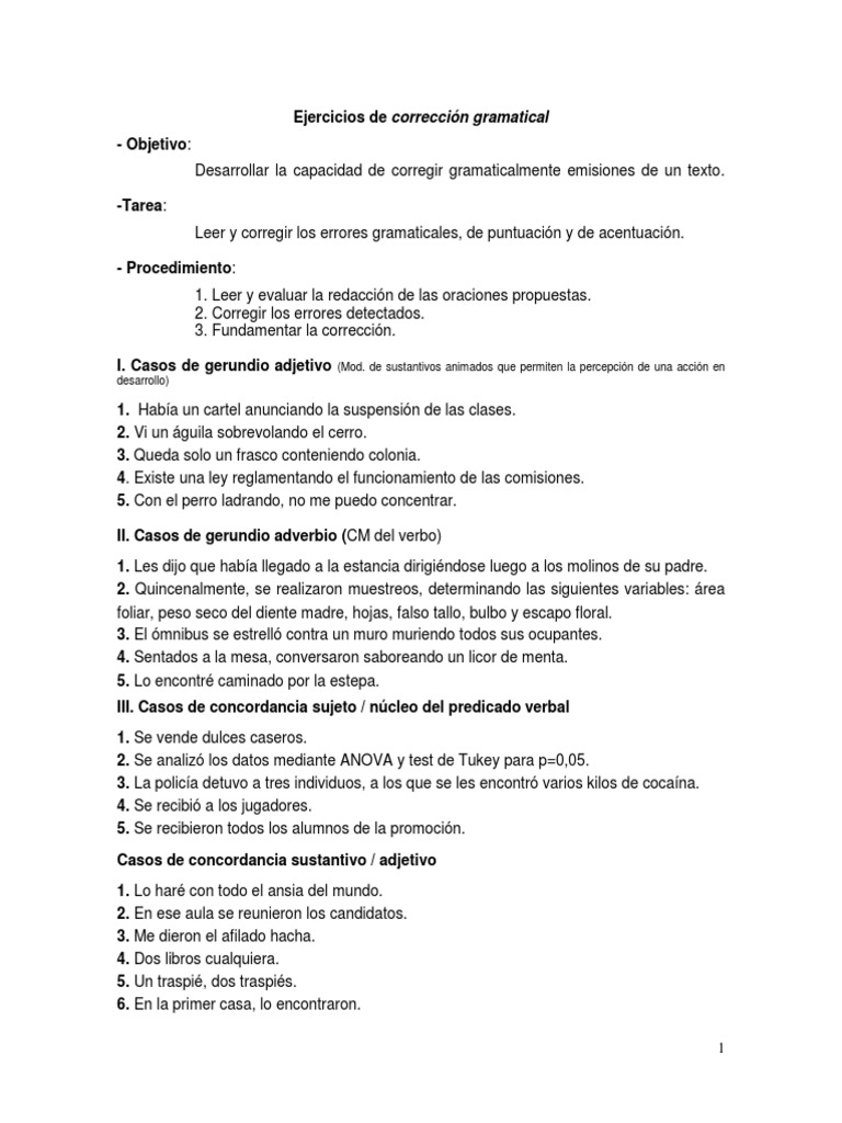 Ejercicios de Corrección Gramatical | PDF | Verbo | Asunto (gramática)