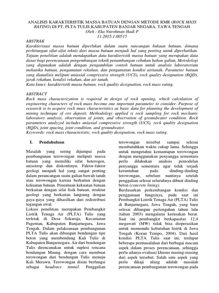 Paper Analisis Karakteristik Massa Batuan Dengan Metode RMR | PDF ...