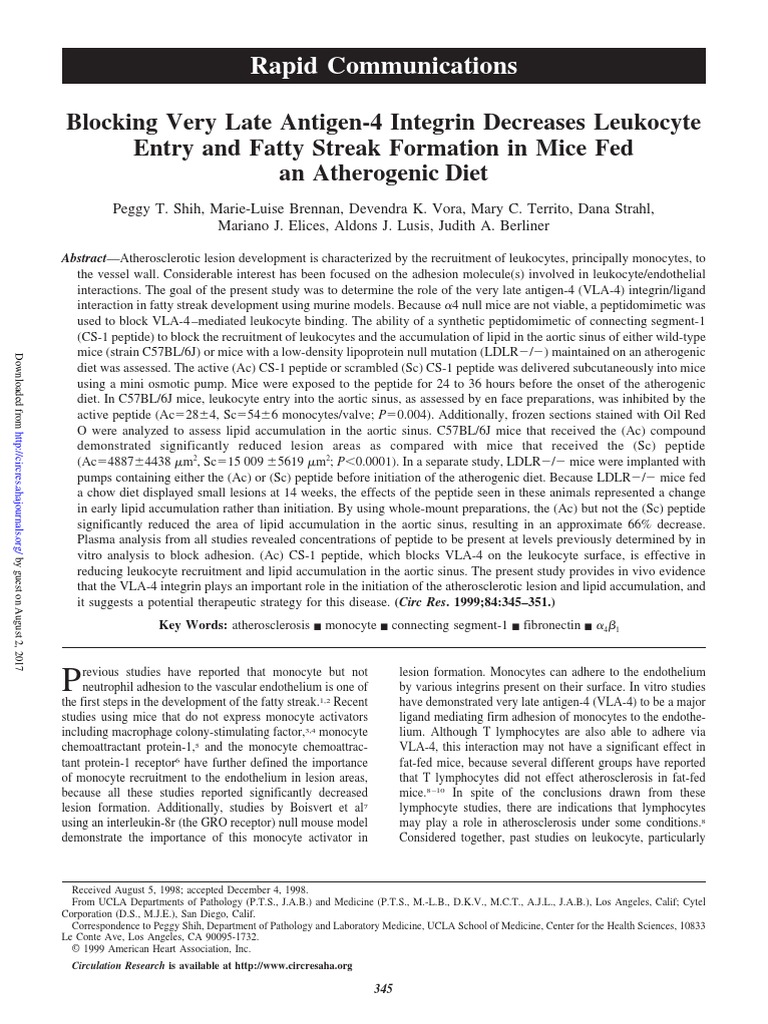 Blocking Very Late Antigen-4 Integrin Decreases Leukocyte Entry and ...