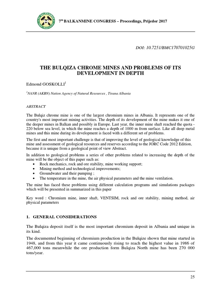 The Bulqiza Chrome Mines and Problems of Its Development in Depth | PDF ...
