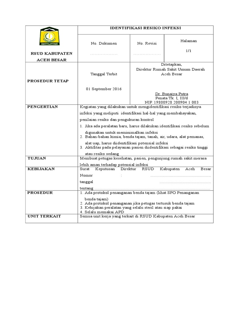 Sop Identifikasi Resiko Infeksi | PDF
