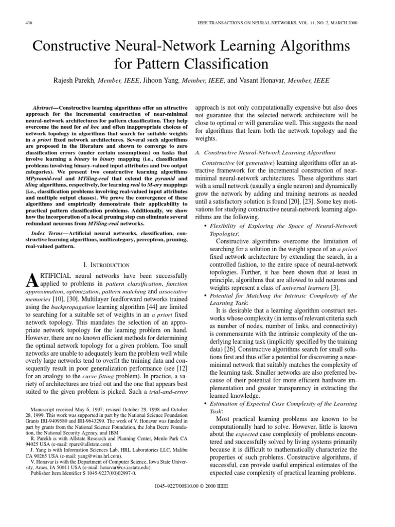 Constructive Neural-Network Learning Algorithms For Pattern Classification | PDF | Artificial ...