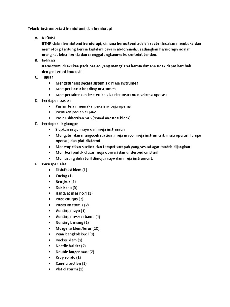 Teknik Instrumentasi Herniotomi Dan Herniorapi | PDF