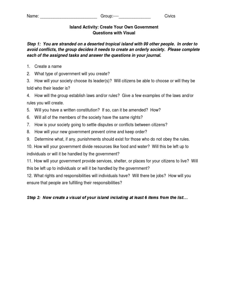 Island Activity Create Your Own Government | PDF | Social Science