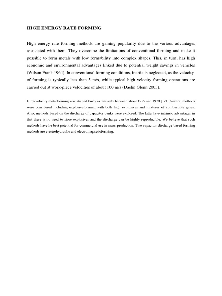High Energy Metal Forming Advances | PDF