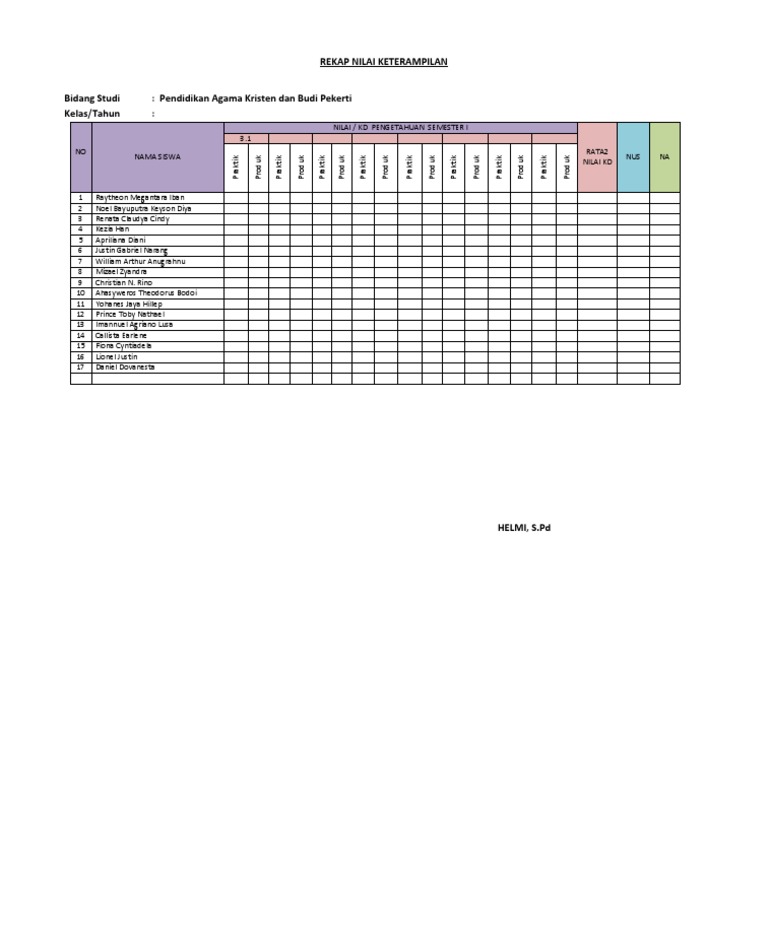 Kolom Rekap Nilai Akhir K | PDF