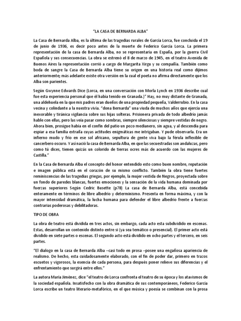 Analisis Literario de La Casa de Bernarda Alba | Federico García Lorca ...