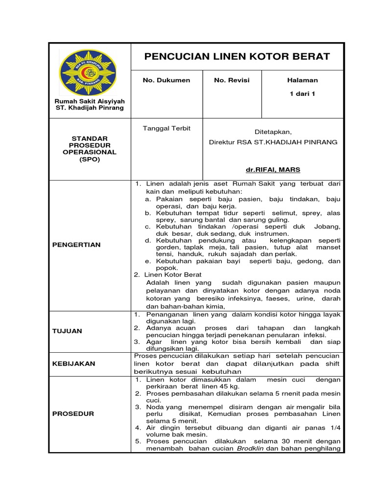 Spo Mencuci Linen Kotor Berat | PDF