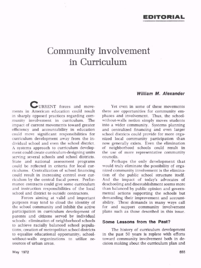 Community Involvement in Curriculum: William M. Alexander | PDF ...