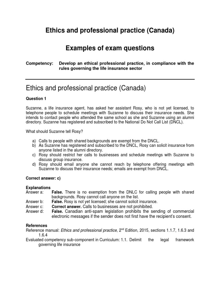 Sample Ethics exam questions 112A Sep16.pdf | Child Support | Insurance