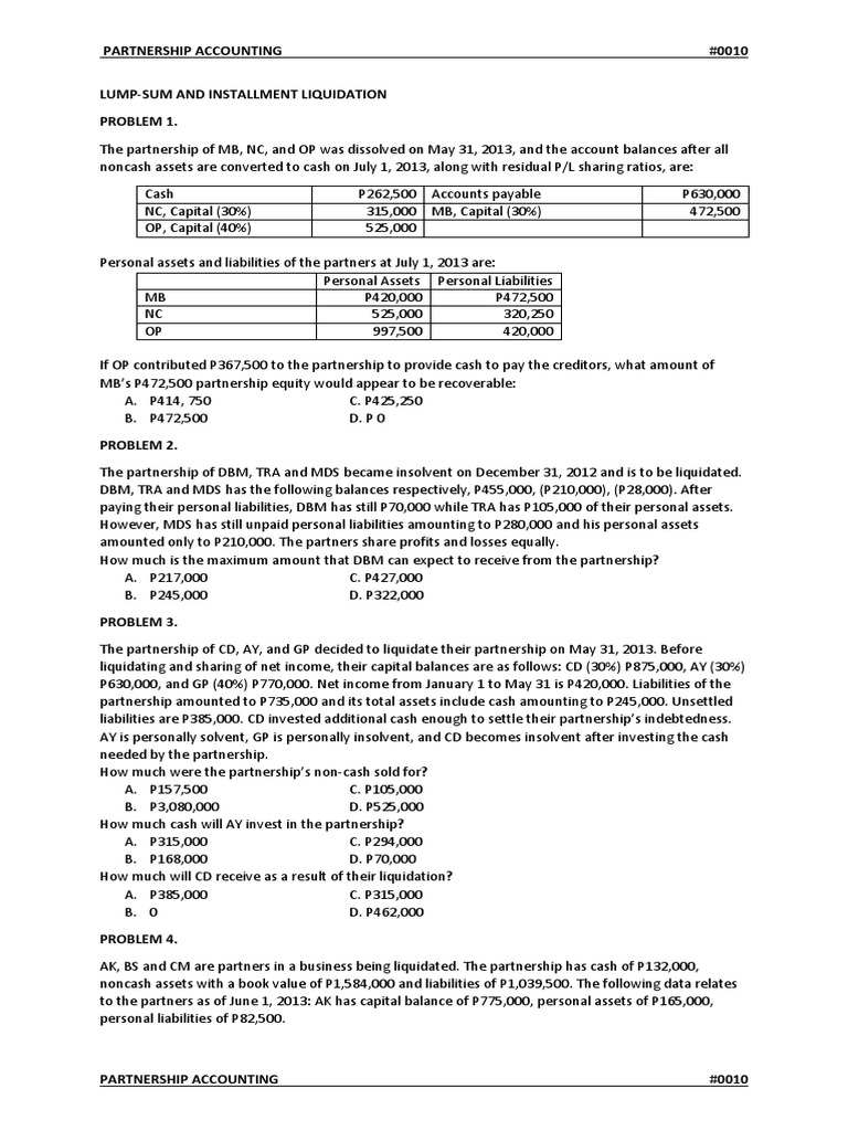Partnership Liquidation | PDF | Partnership | Book Value