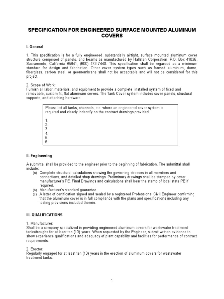 Aluminum Cover Spec 50 PSF Surface Mounted (Updated 120115) | PDF ...