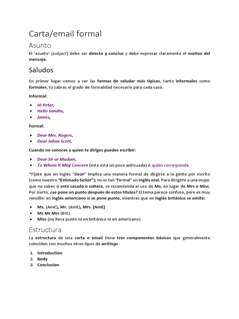 Estructura de Carta/Email Formal | PDF | Entretenimiento (general ...