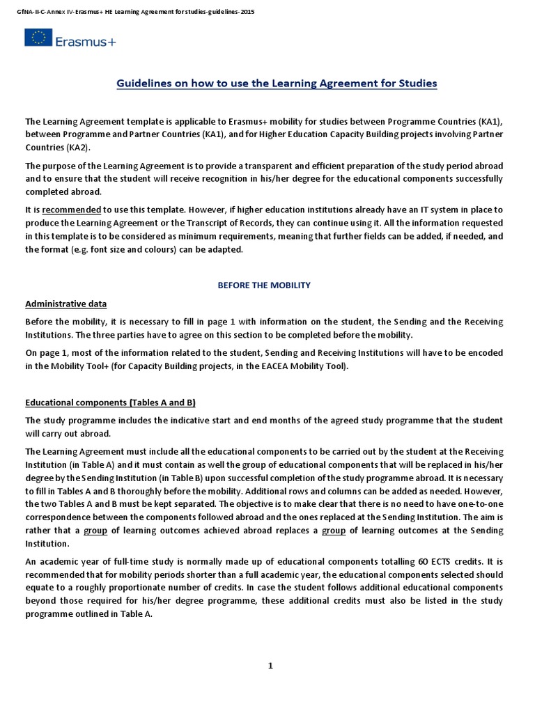 HE-Learning-Agreement Studies Guidelines 2015 | PDF | Massive Open Online Course | Educational ...