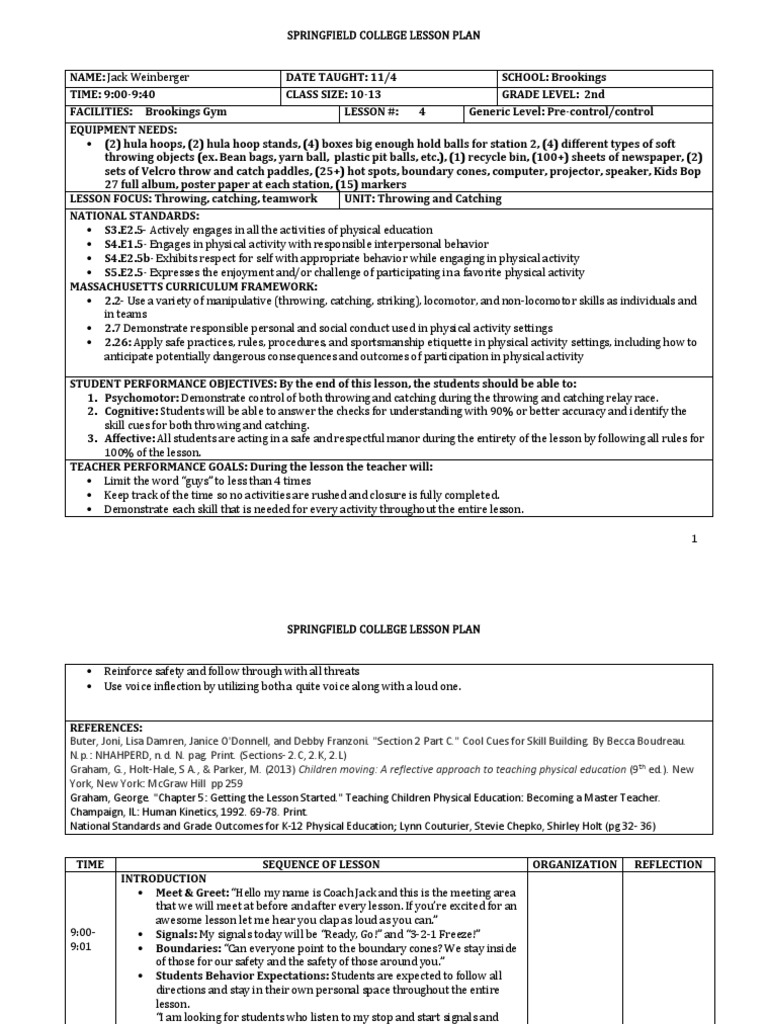 Throwing and Catching 2nd Grade Final | PDF | Lesson Plan | Physical ...