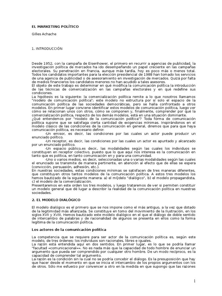 ARCHATE, Gilles - El Marketing Político | PDF | Comunicación política ...