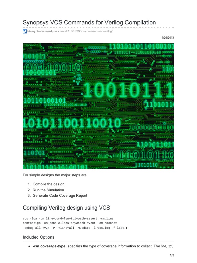 Synopsys Vcs Commands For Verilogn Compilation Pdf Compiler Source Code